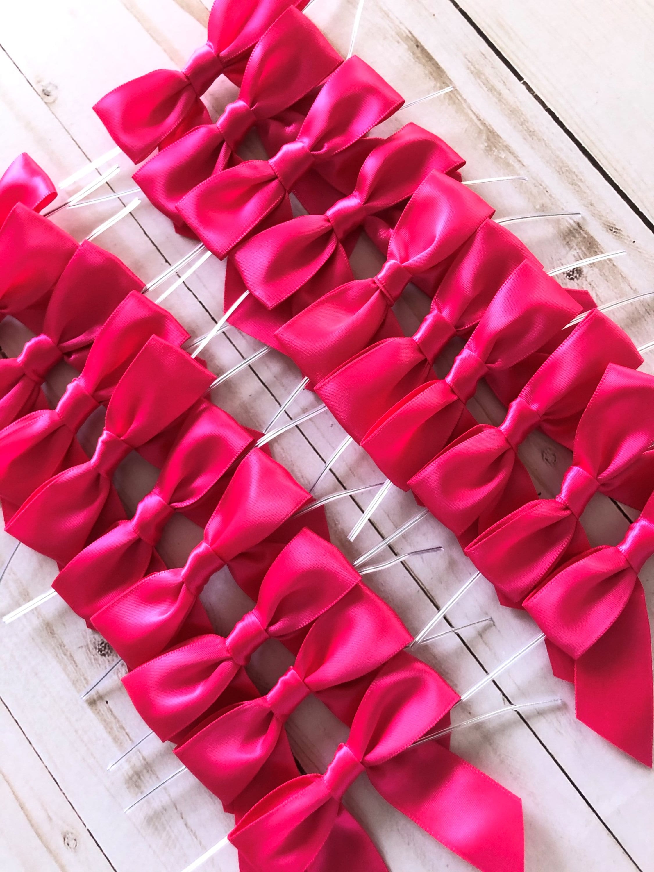 20 Hot Pink Satin Bows, Favor Box Bow, Spring Party Decorations ...
