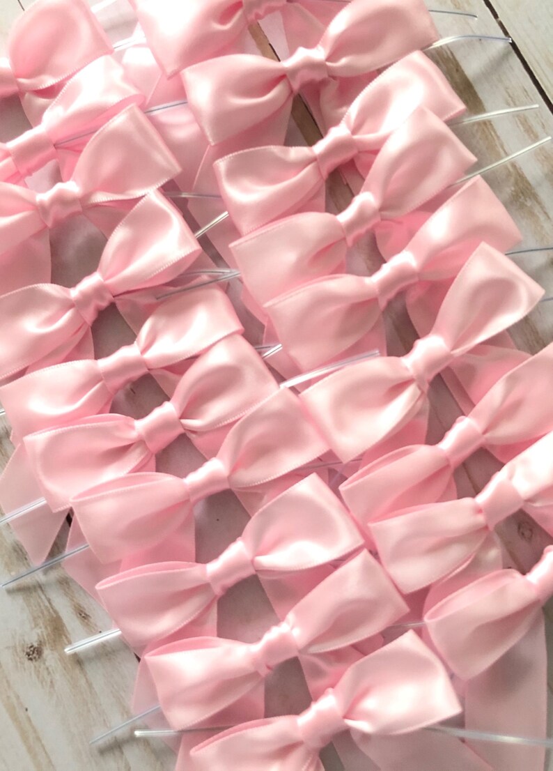 20 Light Pink Satin Bows, Party Favor Bow, Baby Shower Bows, Special ...