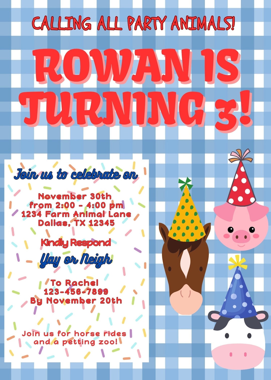 Watercolor Party Animal Party Invitation | Preppy Farm Animal Birthday ...
