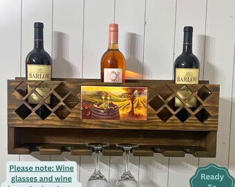 Wood Wine Rack the Ryan Wall Mounted Shelf & Hanging Stemware Glass ...