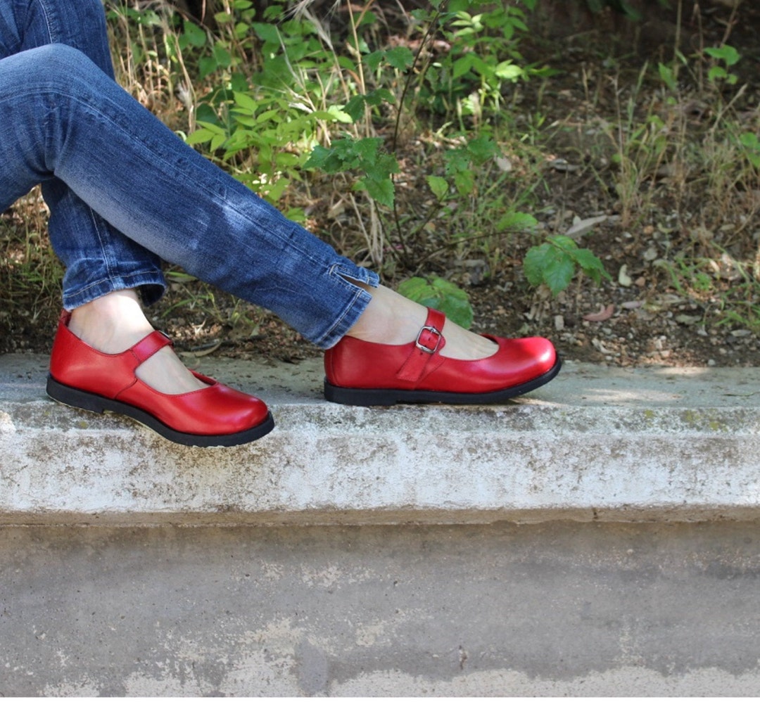 Handmade Greek Leather Boho Style Red Woman Shoes, Comfy Pumps for ...