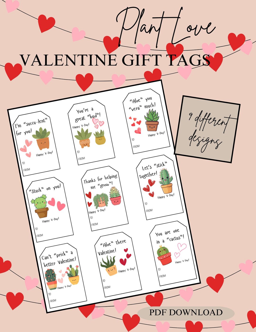 Plant Love Valentine Gift Tags | Printable Valentine Gift Tags | Cute ...