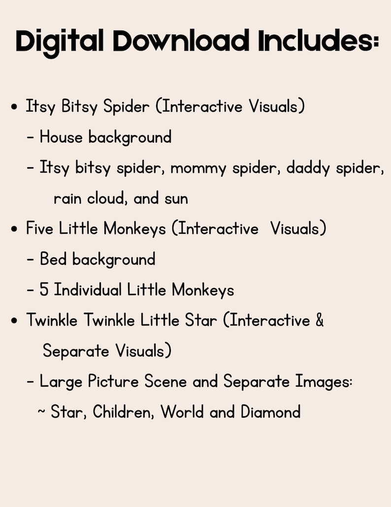 Song Visuals Pack #3 | Interactive Songs | Itsy Bitsy Spider | Five ...