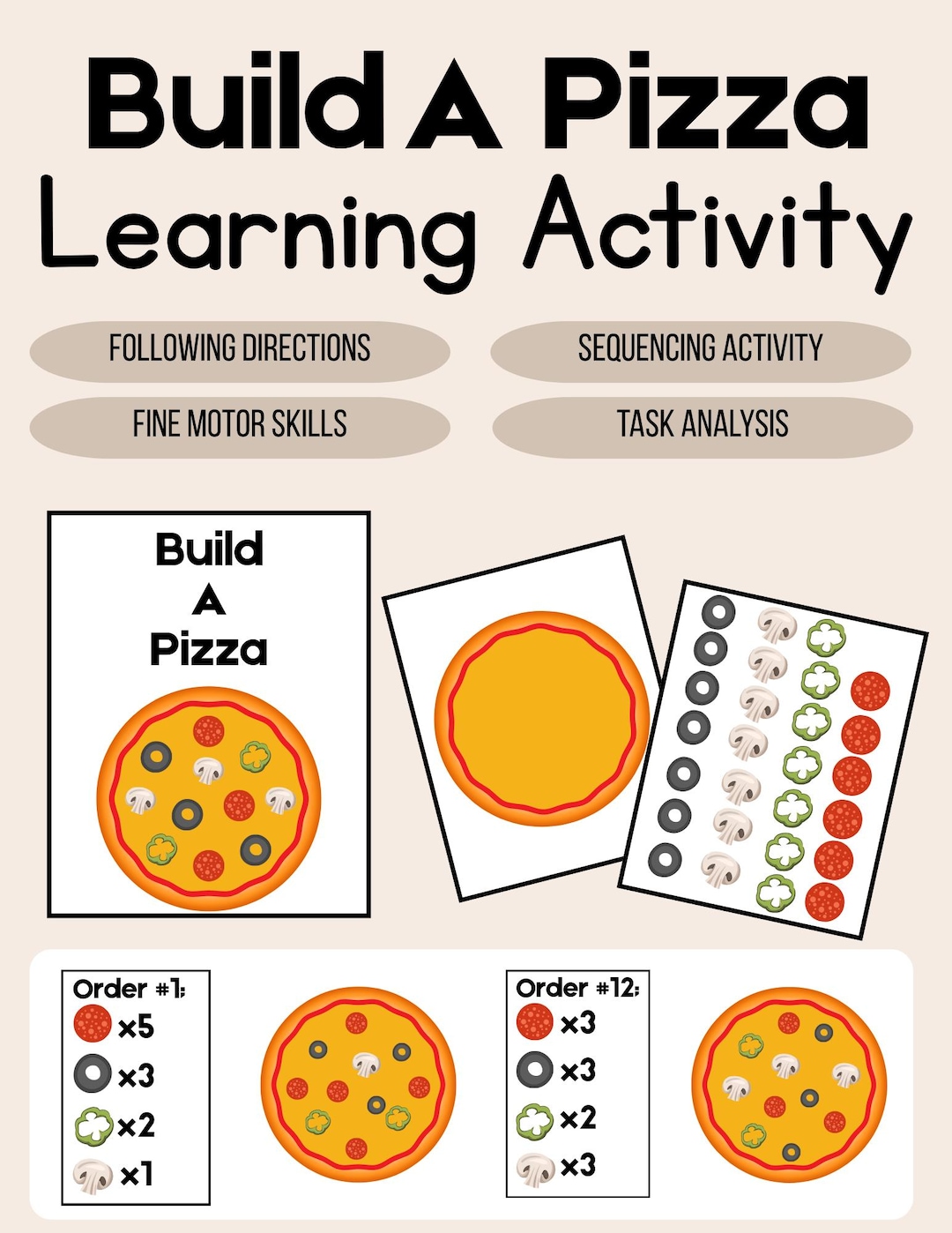 Build a Pizza Activity | Printable Activity | Fine Motor | Following ...