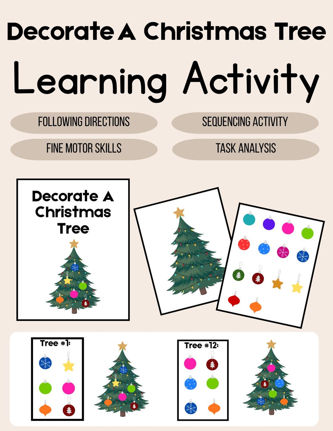 Decorate A Christmas Tree | Printable Activity | Fine Motor | Following ...