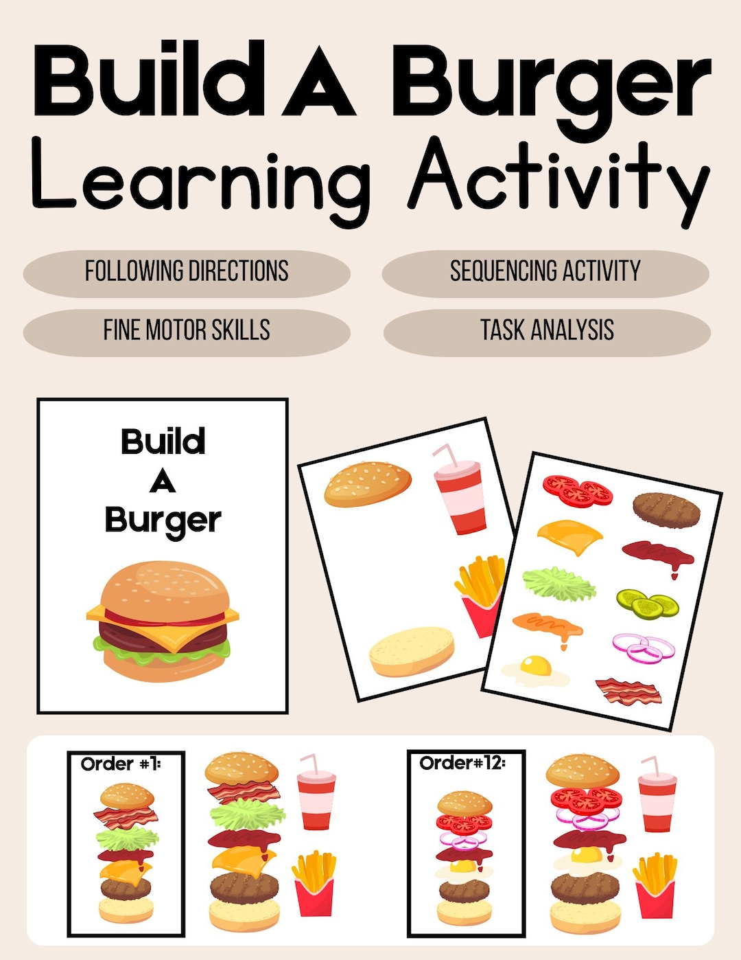 Build A Burger | Printable Activity | Fine Motor | Following Directions ...