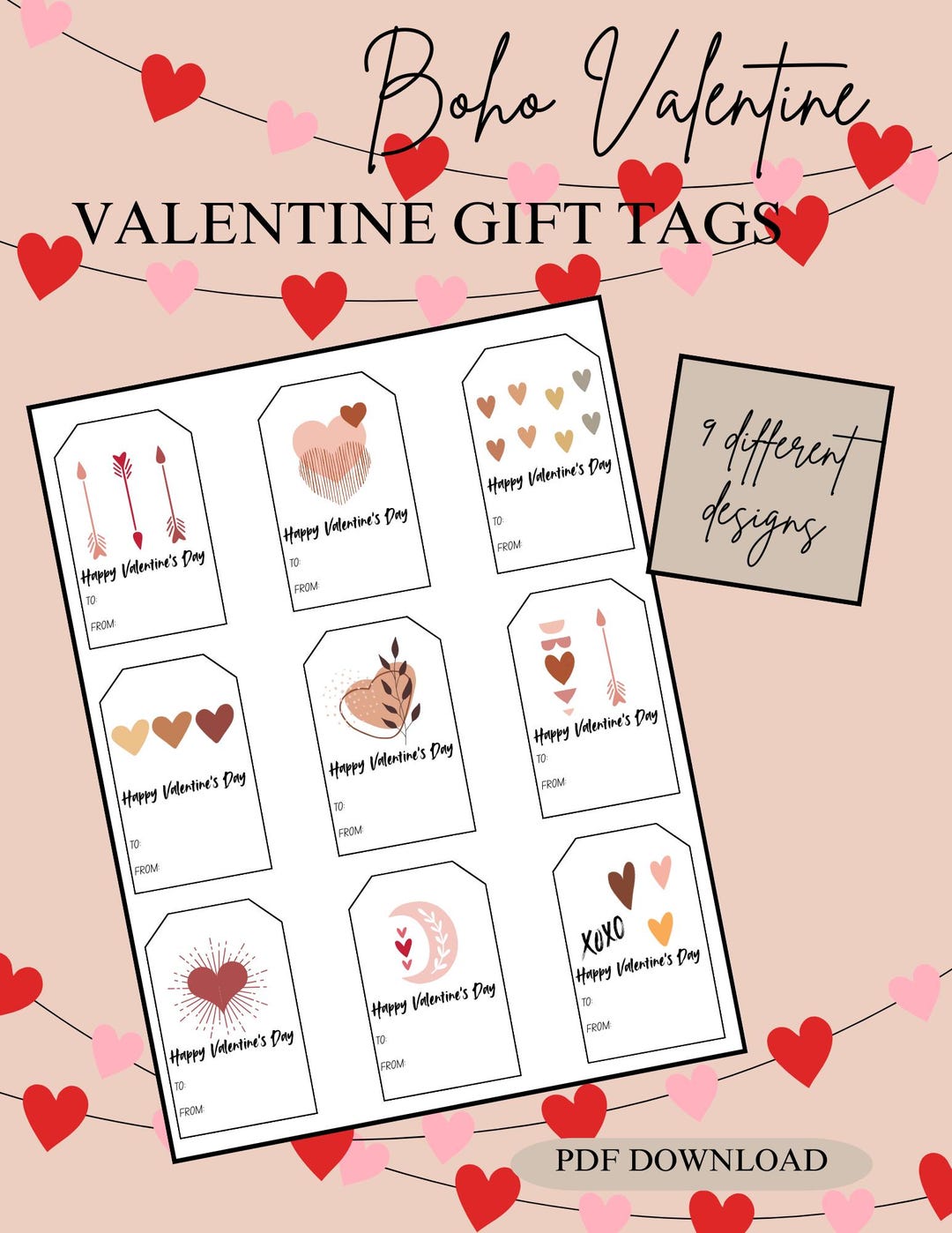 Boho Valentine Gift Tags | Printable Valentine Tags | Earthy Valentine ...