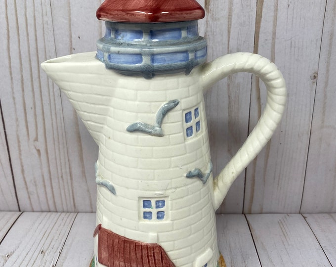 Ceramic Lighthouse Teapot Pitcher Beach Theme Nautical Decor Coffee Pot ...