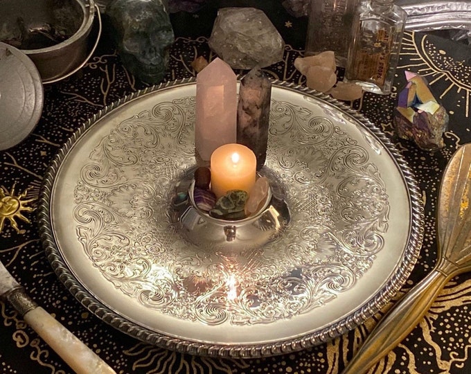 Vintage Witch Altar Tray Ritual Divination Round Raised Center Summer ...