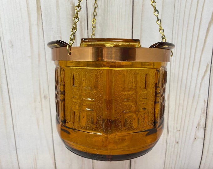 Princess House Amber Glass Hanging Planter Plant Pot Vintage 70's #646 ...