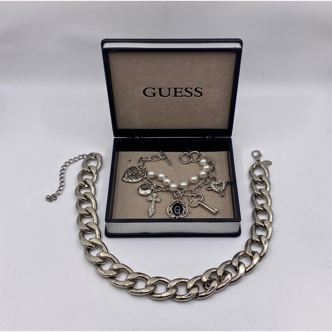 Guess Jewelry Set / Silver Chunky Chain Necklace / Rhinestone - Etsy