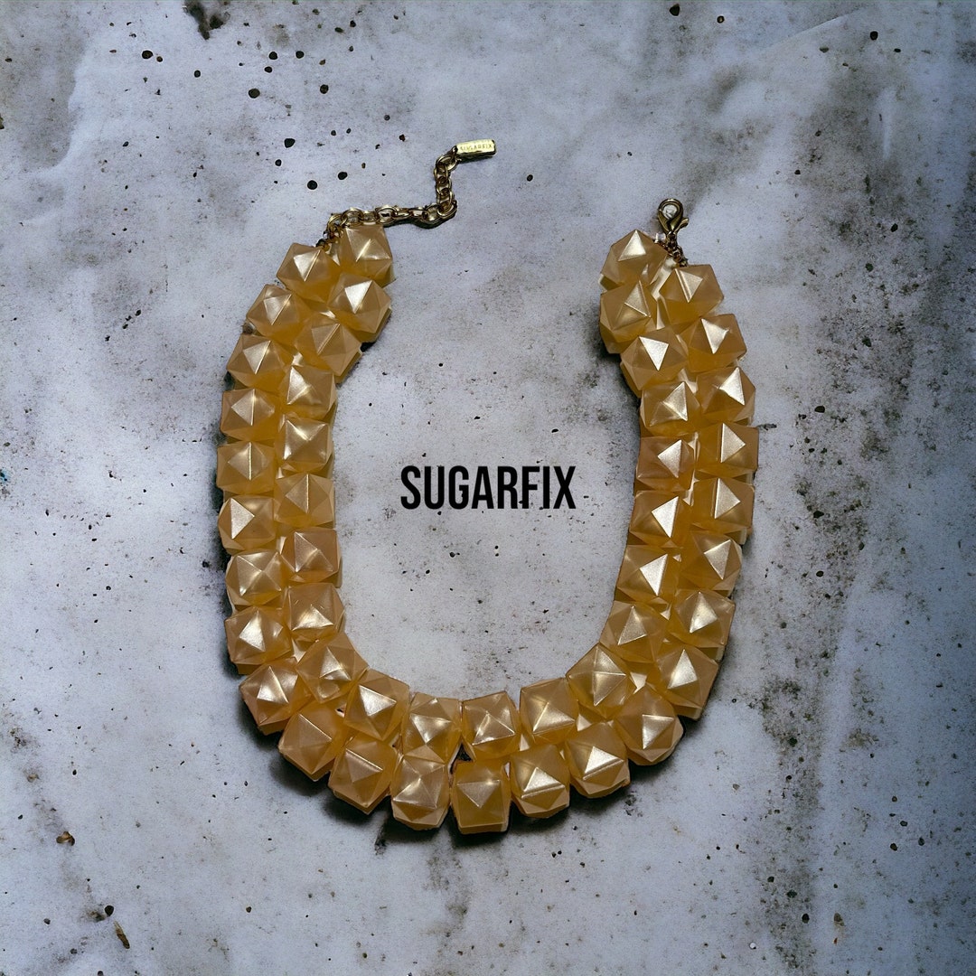 SUGARFIX by Baublebar Necklace / Pastel Pink Faceted Cube Lucite / Double Strand / Adjustable ...