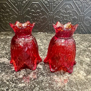 Fenton Ruby Red Amberina Votive Set of TWO / Tulip Leaf / Drape Votive ...