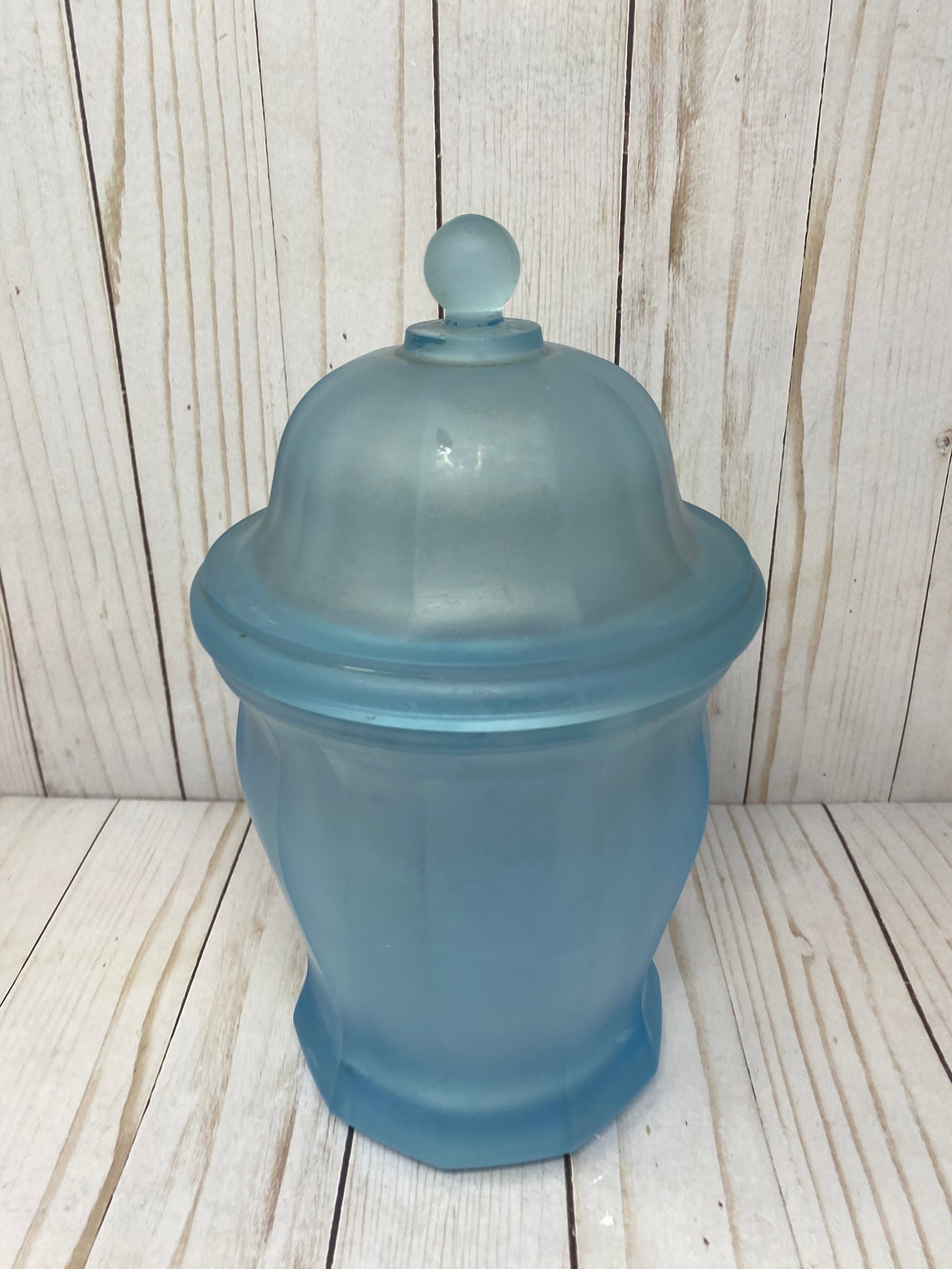 Blue Satin Frosted Jar Canister With Lid Paneled Pattern | Etsy