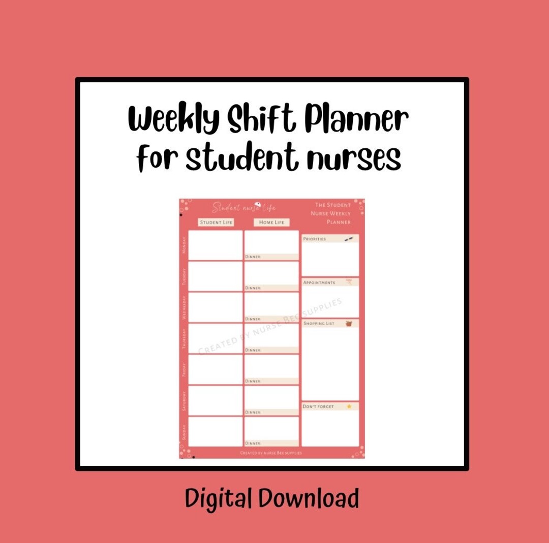 Weekly Shift Planner for Student Nurses DIGITAL DOWNLOAD, Pdf, Rn ...