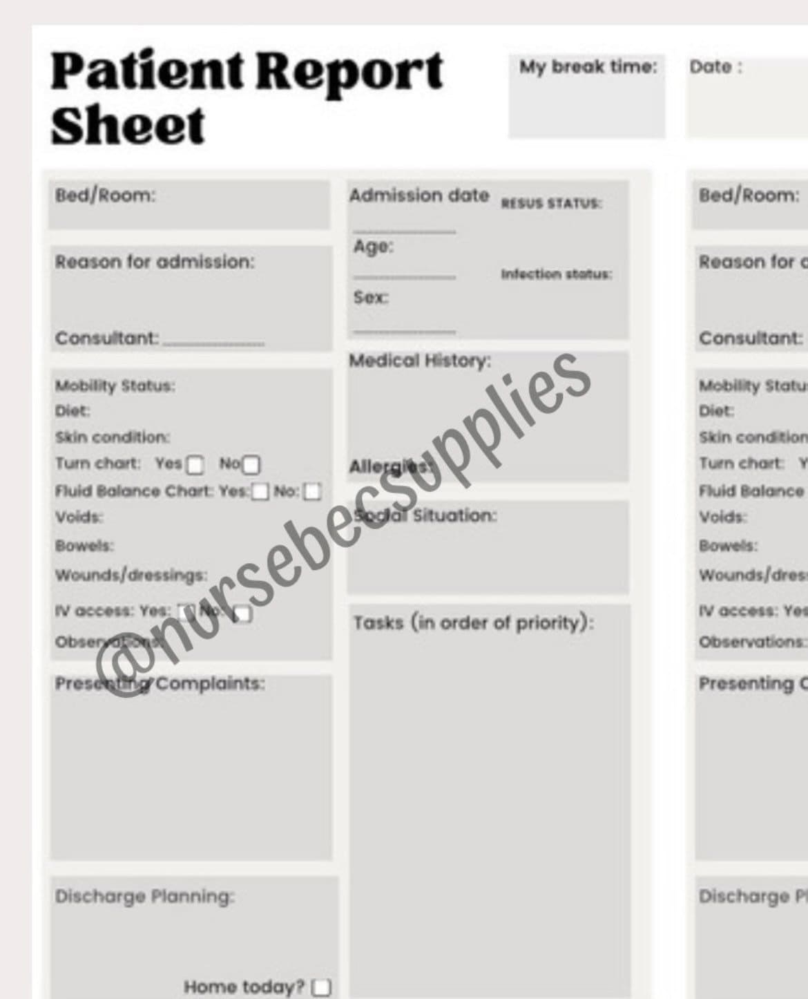 Handover Report Sheet Digital Template Student Nurse SBAR - Etsy UK