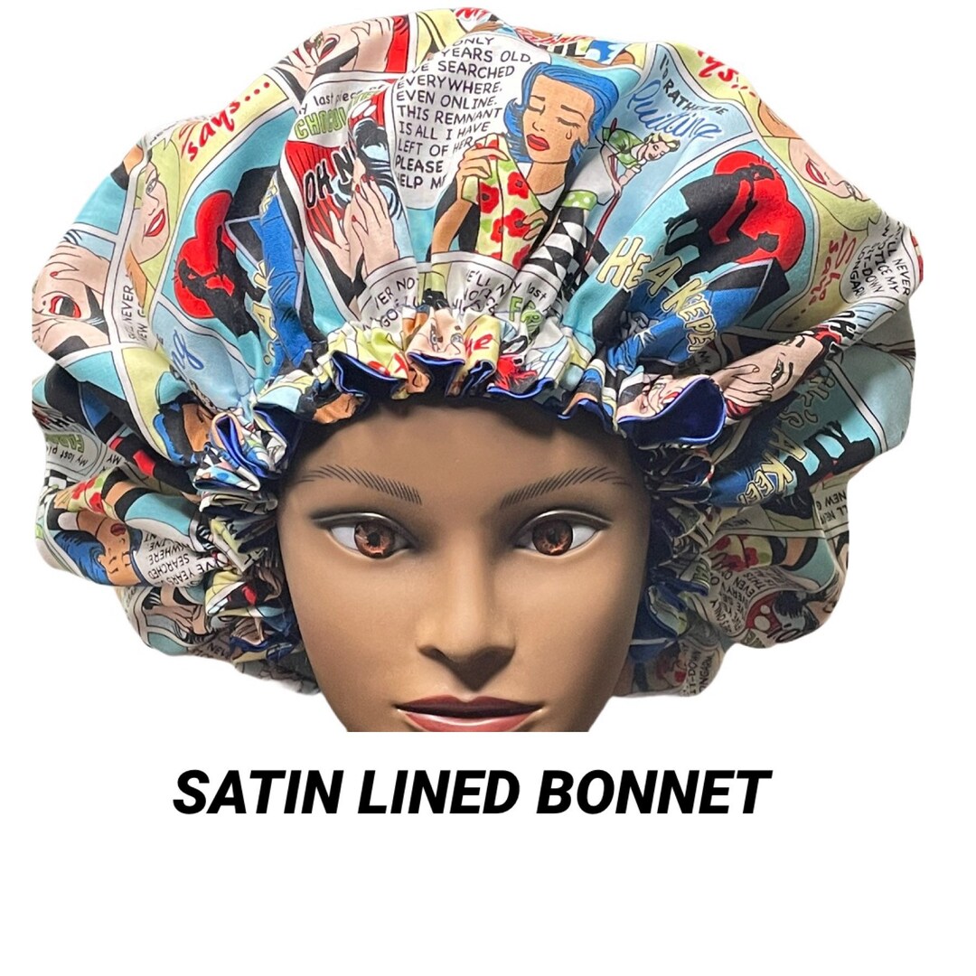 Satin Lined Sleeping Bonnet No Frizz Sleeping Bonnet Comic - Etsy