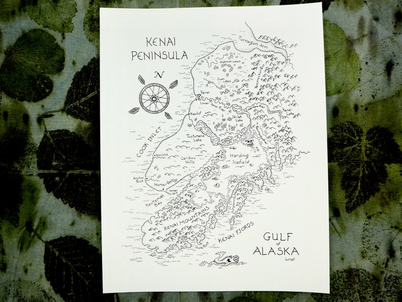 Kenai Peninsula Map: Hand-drawn Map Print by Alaskan Artist Kim Mcnett ...