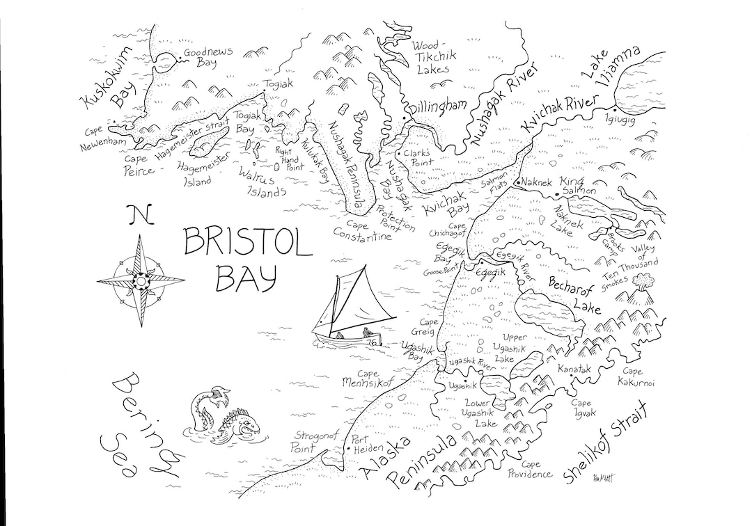 Bristol Bay Map: Hand-drawn Map Prints by Alaskan Artist Kim Mcnett - Etsy