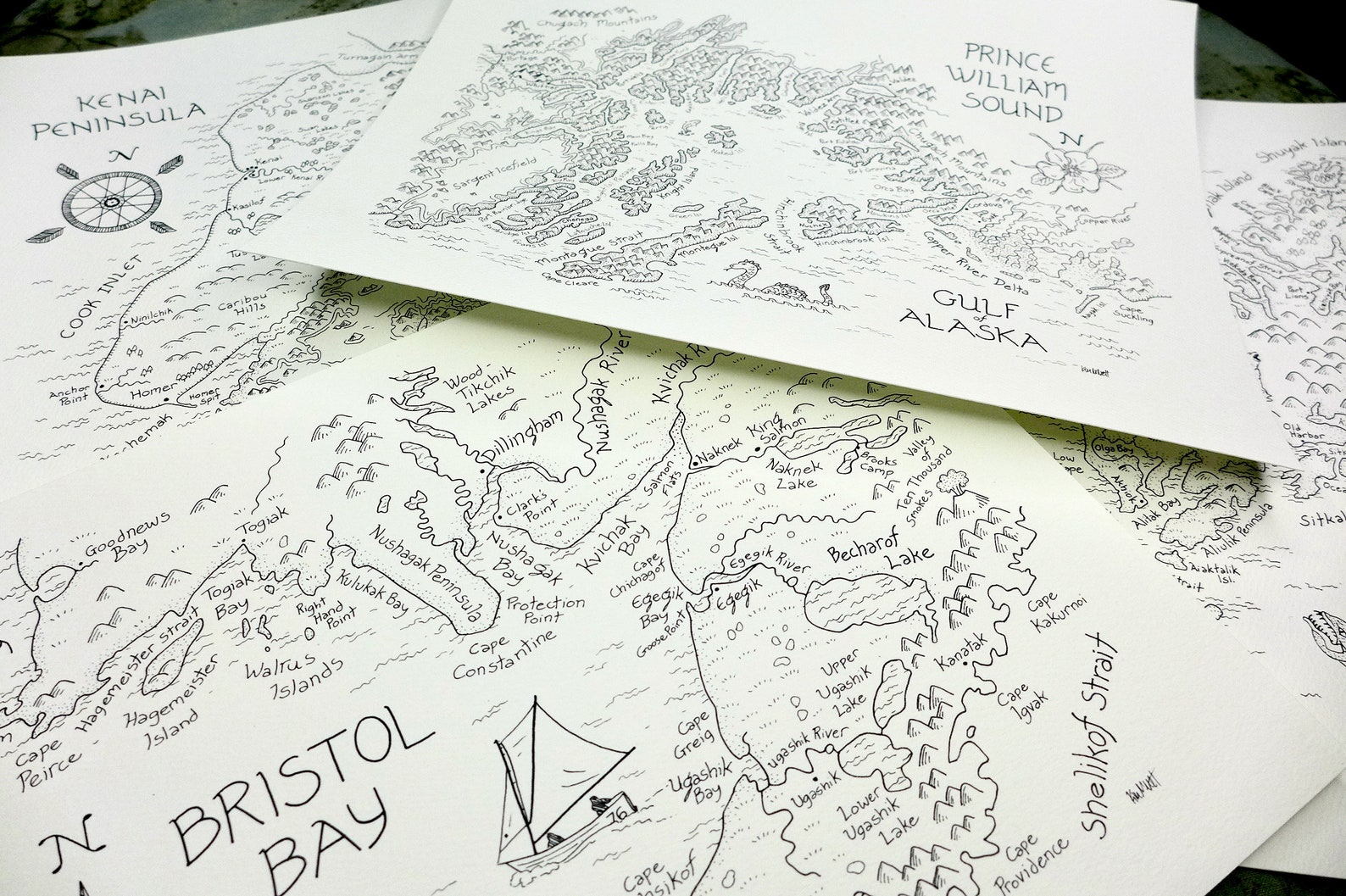 Alaska Map Set: Hand-drawn Map Prints by Alaskan Artist Kim Mcnett of ...