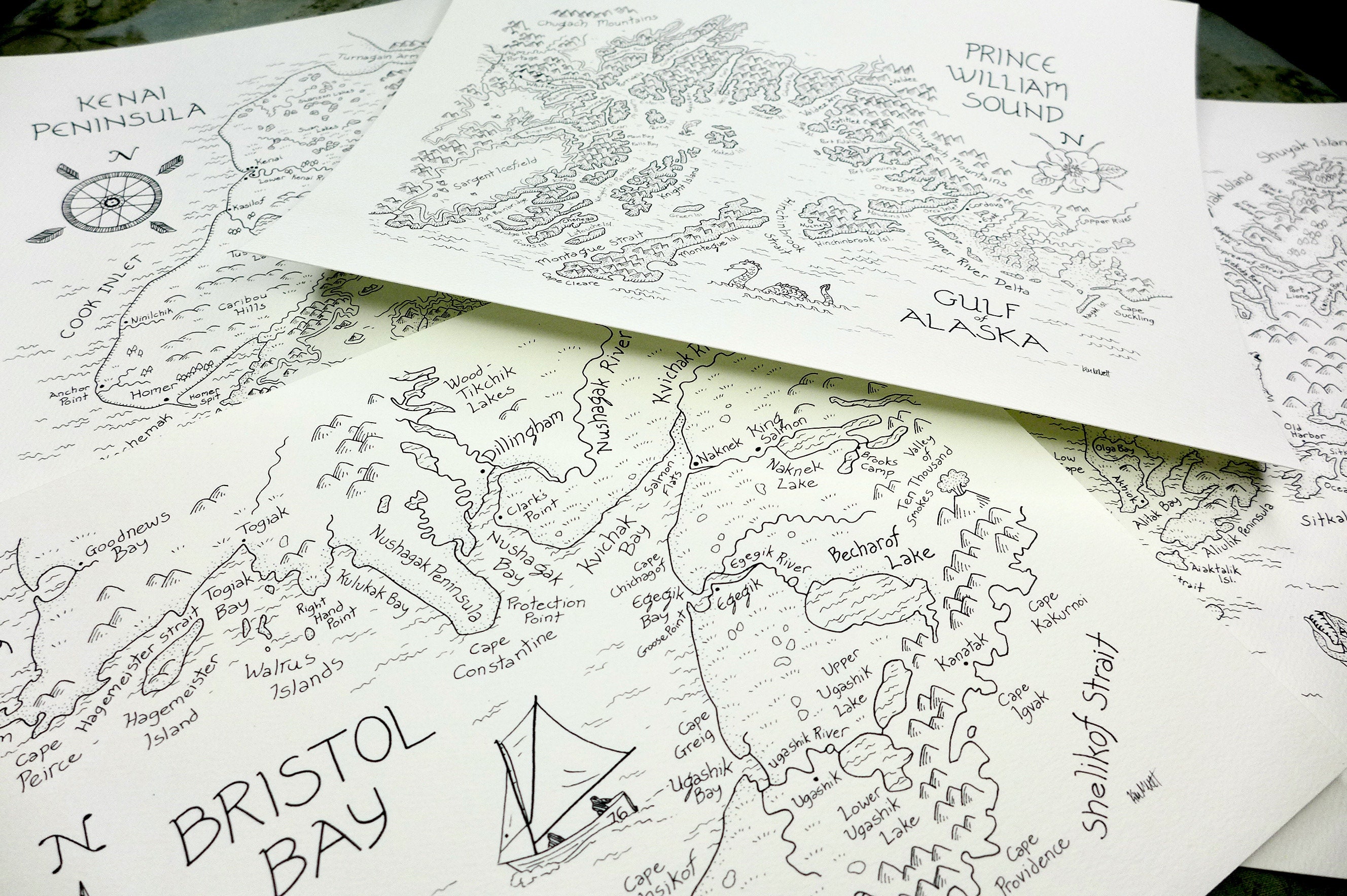 Alaska Map Set: Hand-drawn Map Prints by Alaskan Artist Kim - Etsy