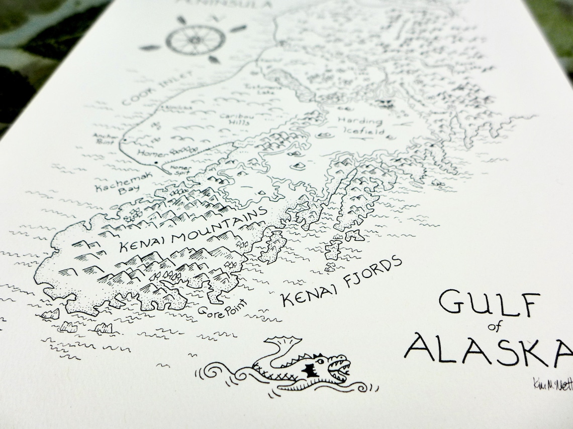 Kenai Peninsula Map: Hand-drawn Map Print by Alaskan Artist - Etsy