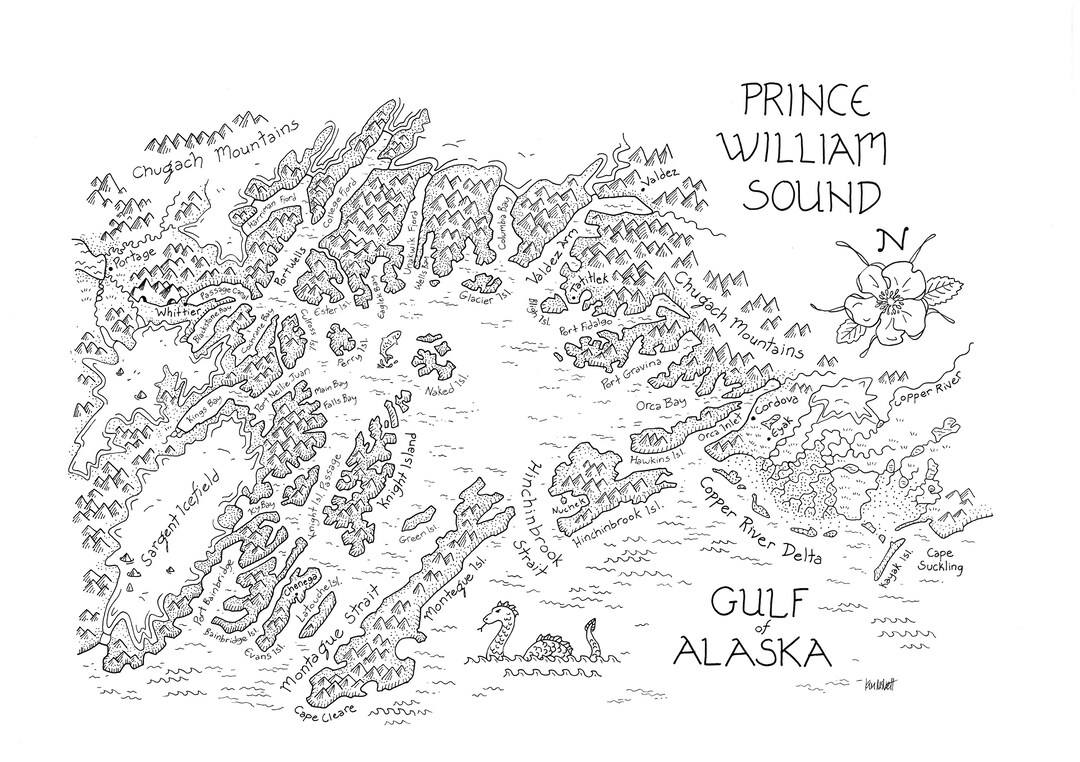 Prince William Sound Map: Hand-drawn Print of Original Artwork by ...