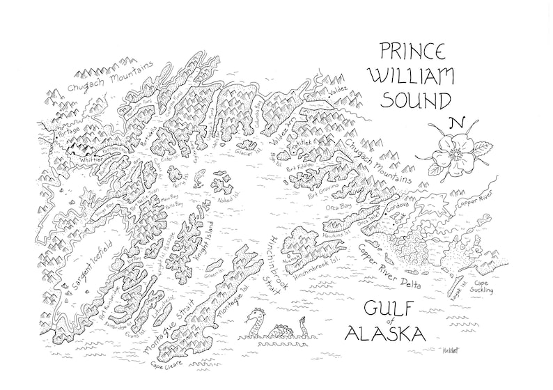 Prince William Sound Map: Hand-drawn Print of Original Artwork by ...