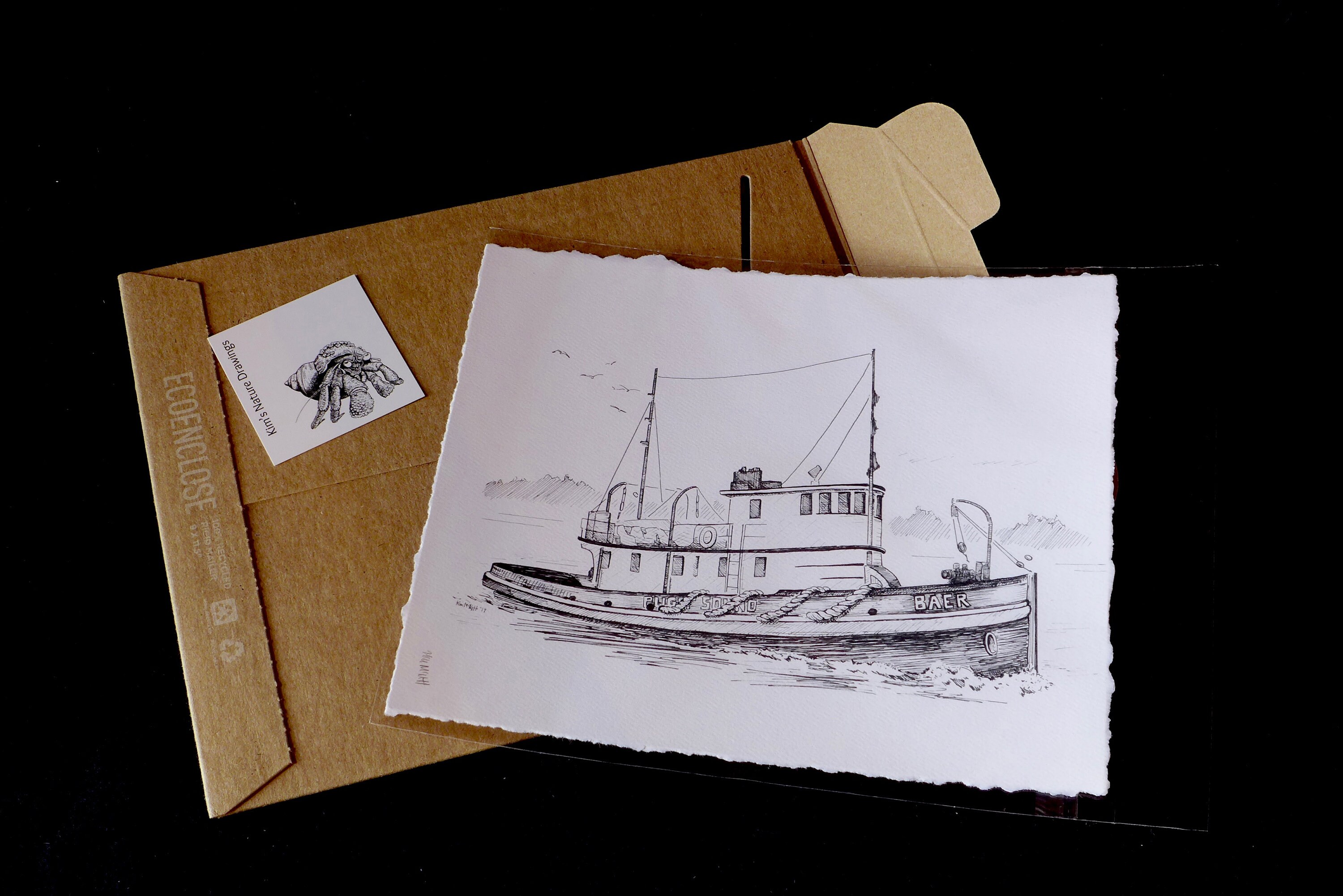 Tugboat Print: Historical Wooden Boat Drawing by Alaskan Artist Kim ...