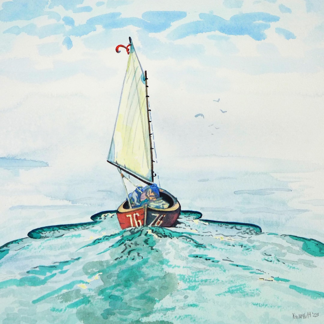 Libby Embarking: 8x8 Color Print of Kim Mcnett Original Watercolor Painting of Libby 76 Wooden ...