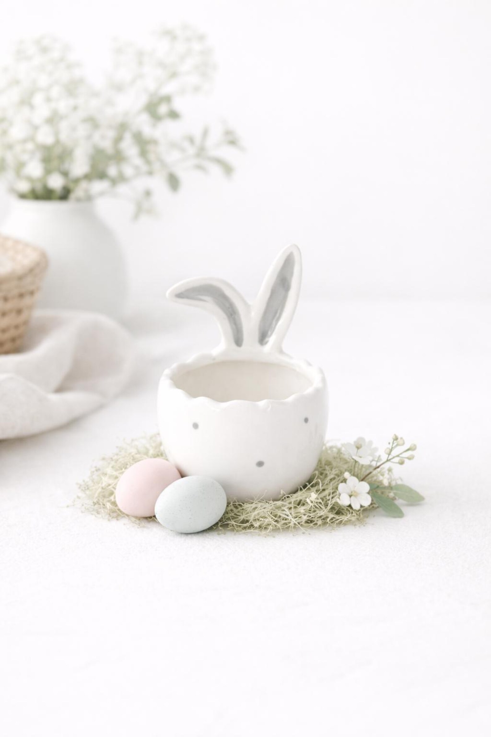 Large Ceramic Rabbit Ears Easter Egg Cup, Easter Decor, Easter Display ...