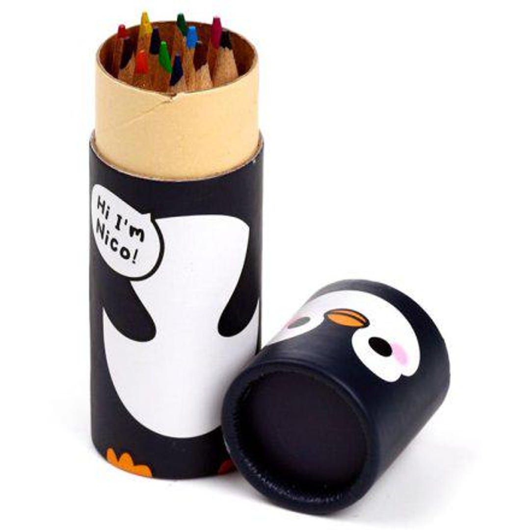 Penguin Pencil Set With 12 Colouring Wooden Pencils - Etsy