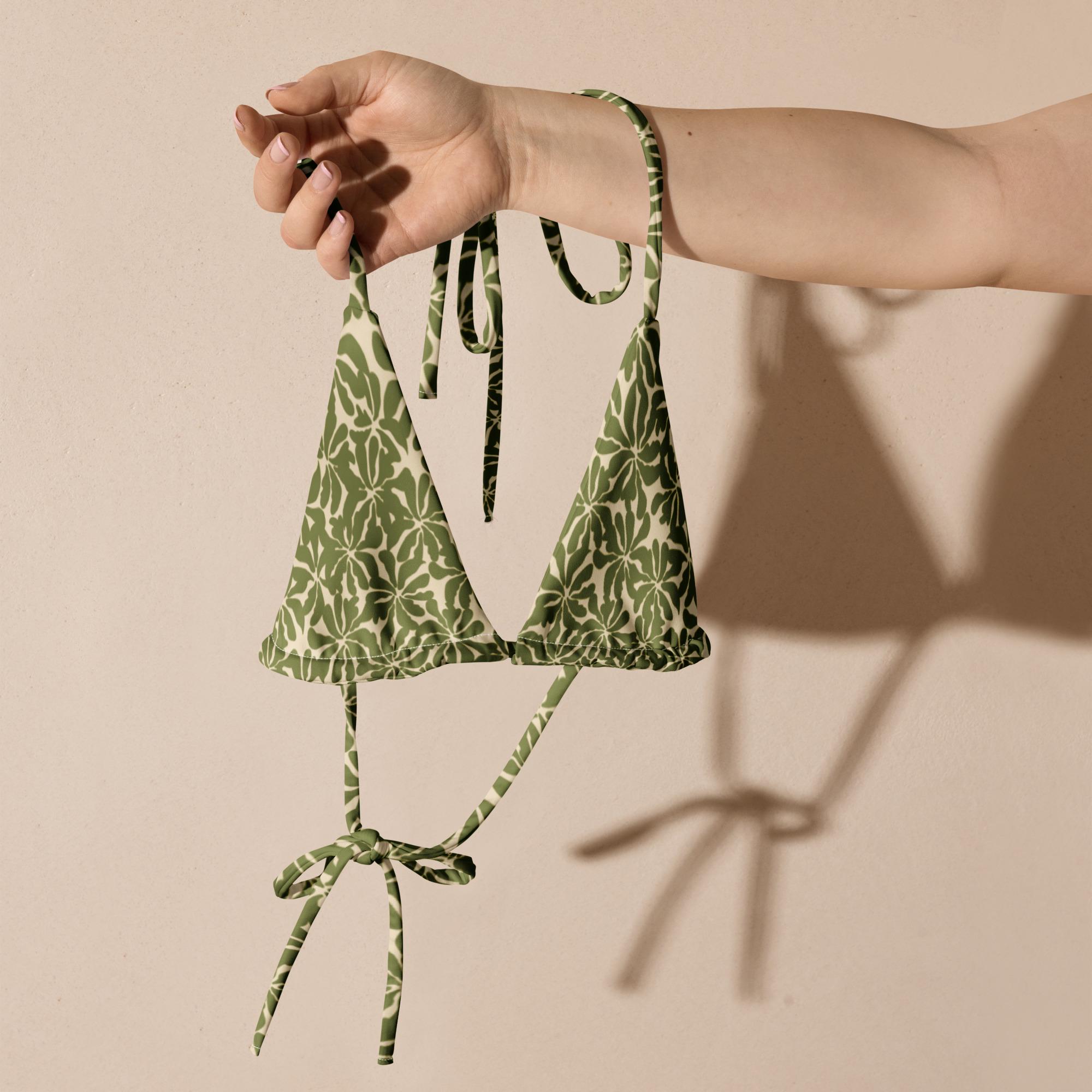 Green Wildflower Recycled Plastic Triangle String Bikini Swimsuit Top ...