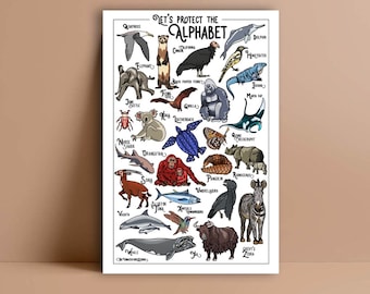 ABC Print Neutral Alphabet Poster Nursery Wall Art Animal - Etsy