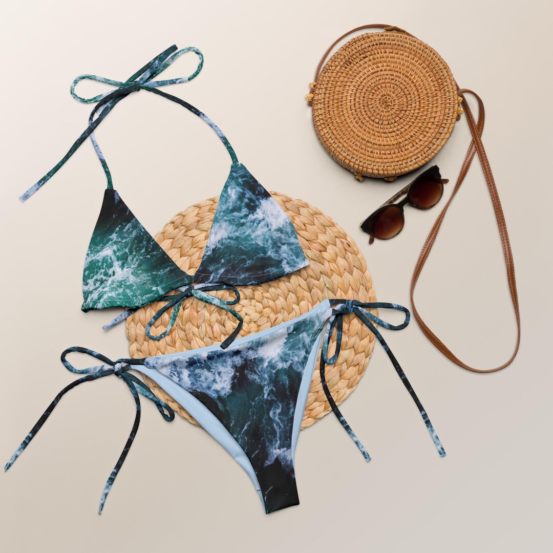 Turning Tides Recycled Plastic Triangle String Bikini Swimsuit Set, Eco ...