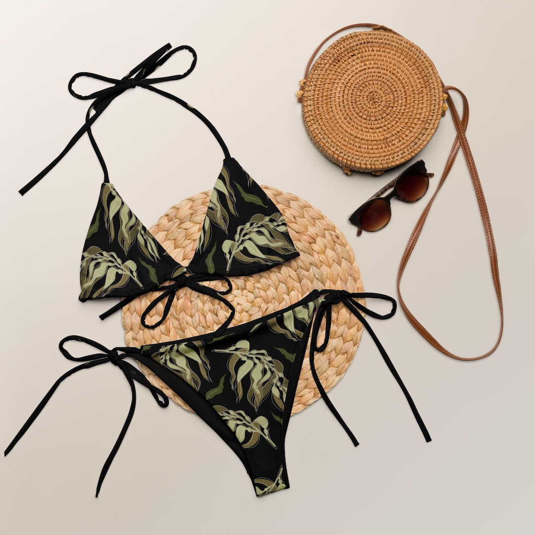Kelp Forest Recycled Plastic Triangle String Bikini Swimsuit Set, Eco ...