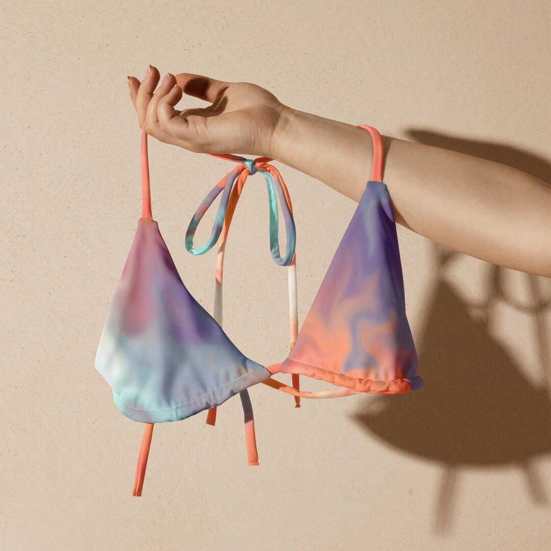 Golden Hour Recycled Plastic Triangle String Bikini Swimsuit Top ...