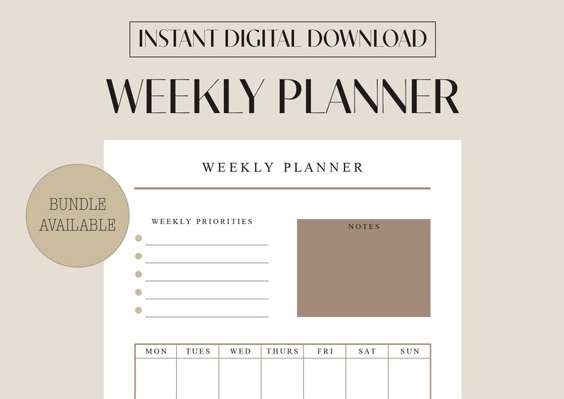 Weekly Planner Printable Portrait, Minimalist Weekly Schedule, Week at ...
