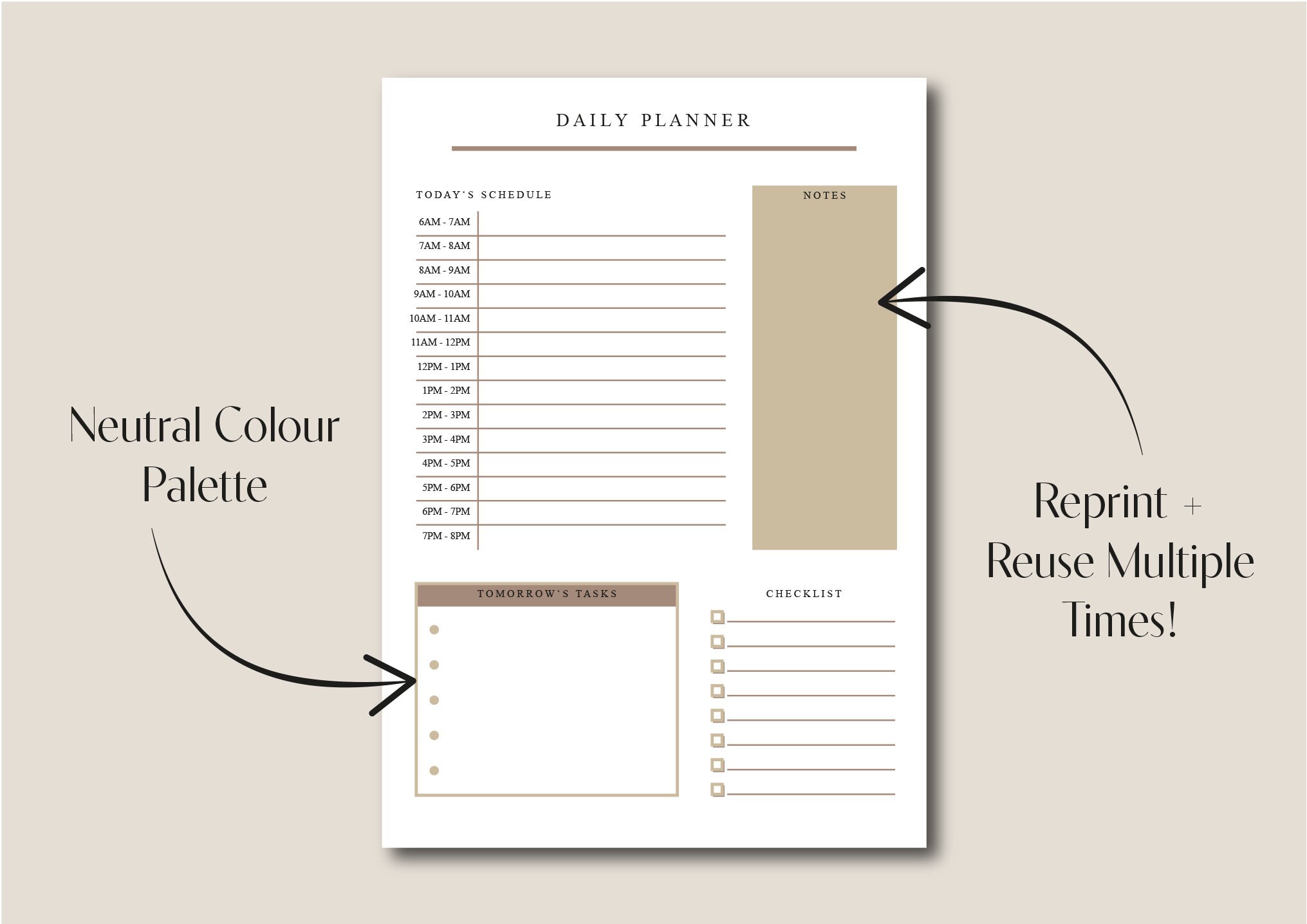 Daily Planner Printable Portrait, Minimalist Daily Schedule, Day at a ...