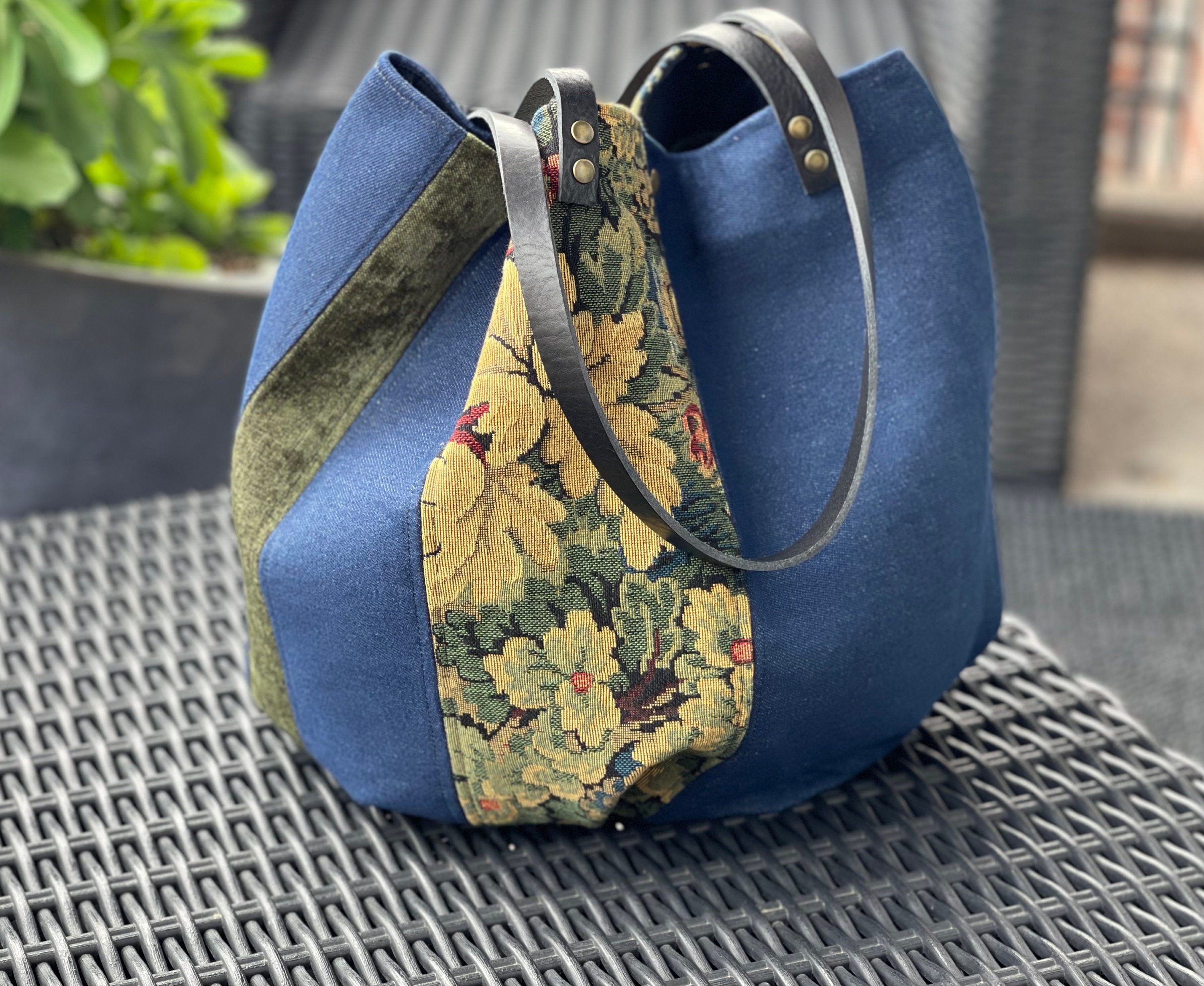 Large Patchwork Bucket Bag in Jeans and Furnishing Fabrics With Multiple Pockets - Etsy