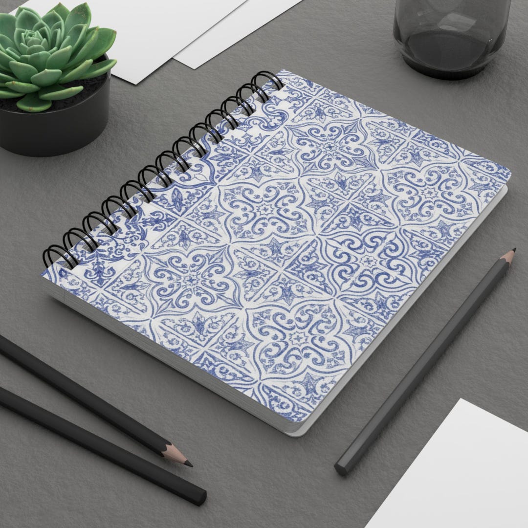 Blue Portuguese Tile Spiral Bound Journal | Azulejo Pattern Notebook - Etsy