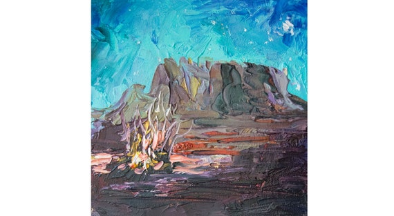 Fire Oil Painting Campfire Original Mountain Impasto Art - Etsy
