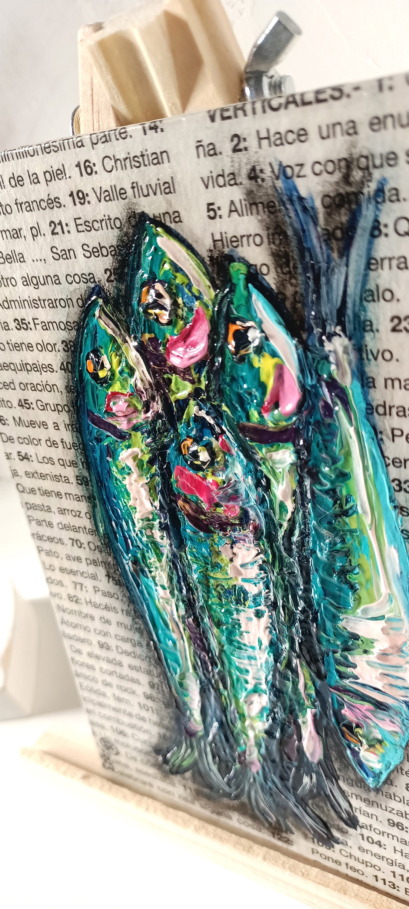 Fish Painting Food Original Oil Art Newspaper 5 by 7 Seafood 3d Wall ...