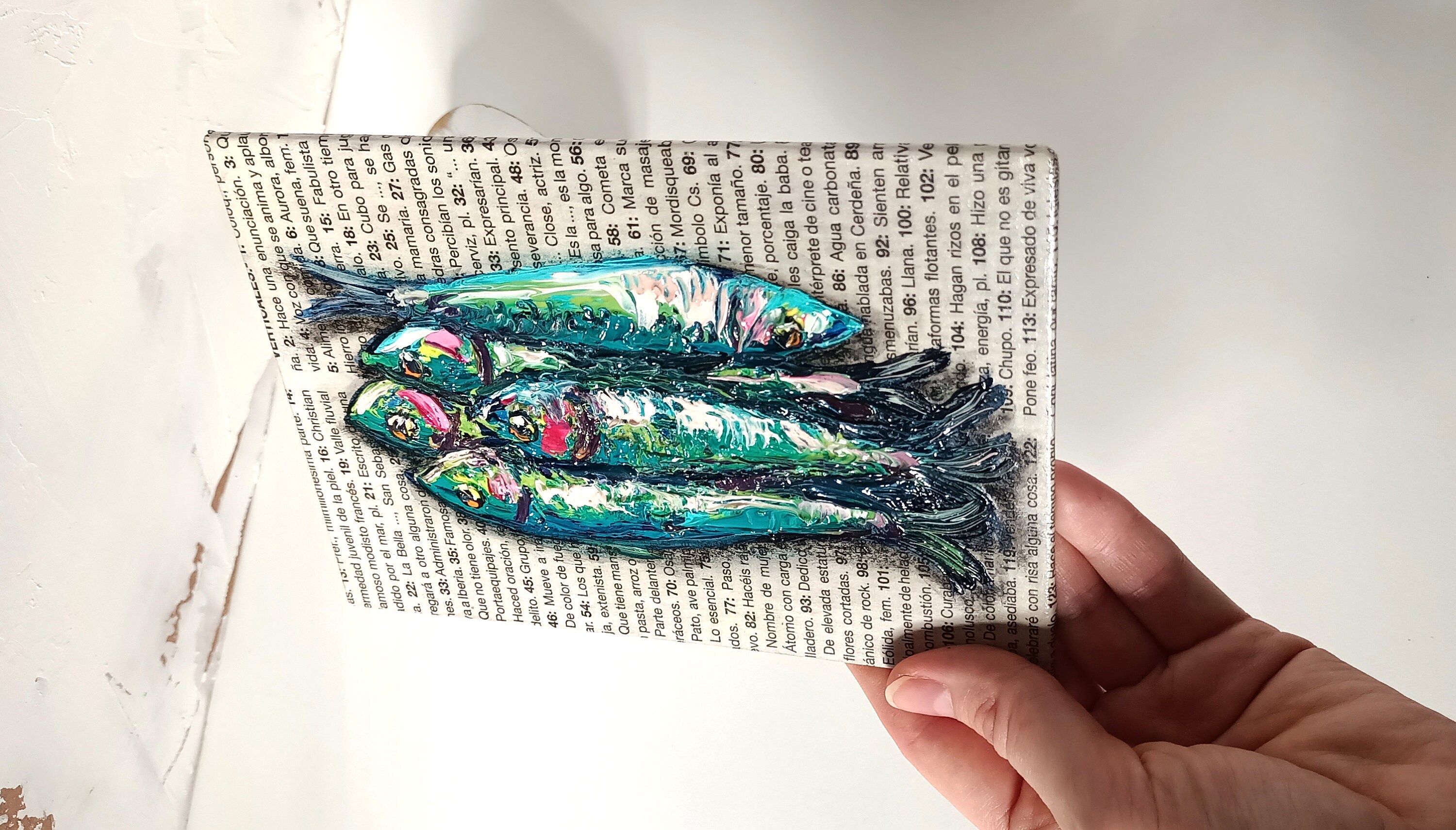 Fish Painting Food Original Oil Art Newspaper 5 by 7 Seafood 3d Wall ...