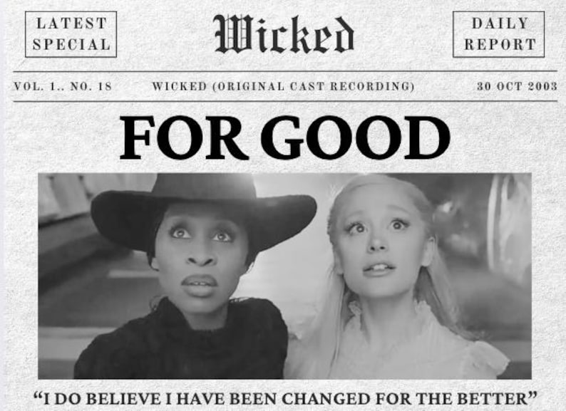 Wicked for Good - Movie Newspaper Song Print - Etsy