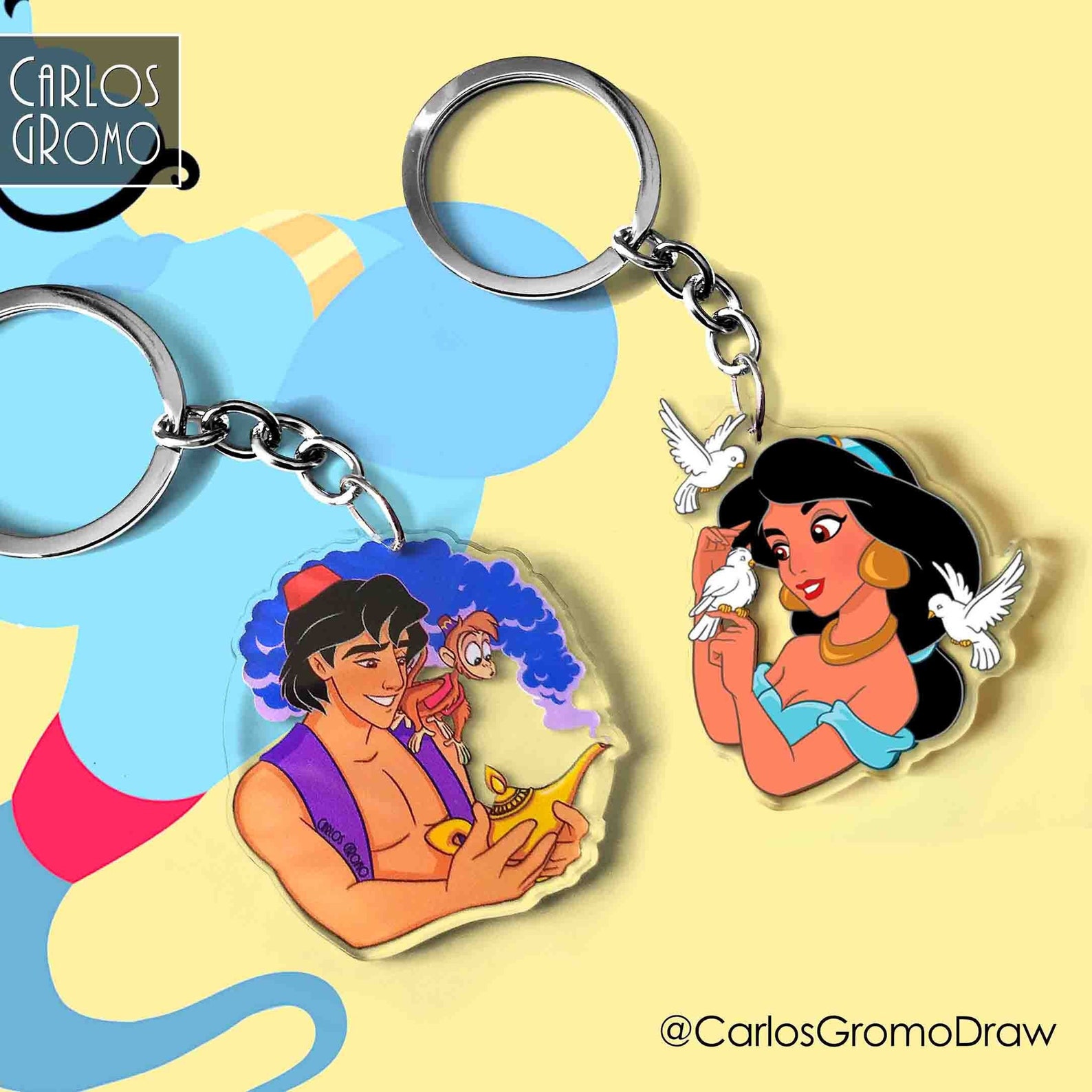 Aladdin & Jasmine Disney Keychain 6 Cm Disney Accessory - Etsy