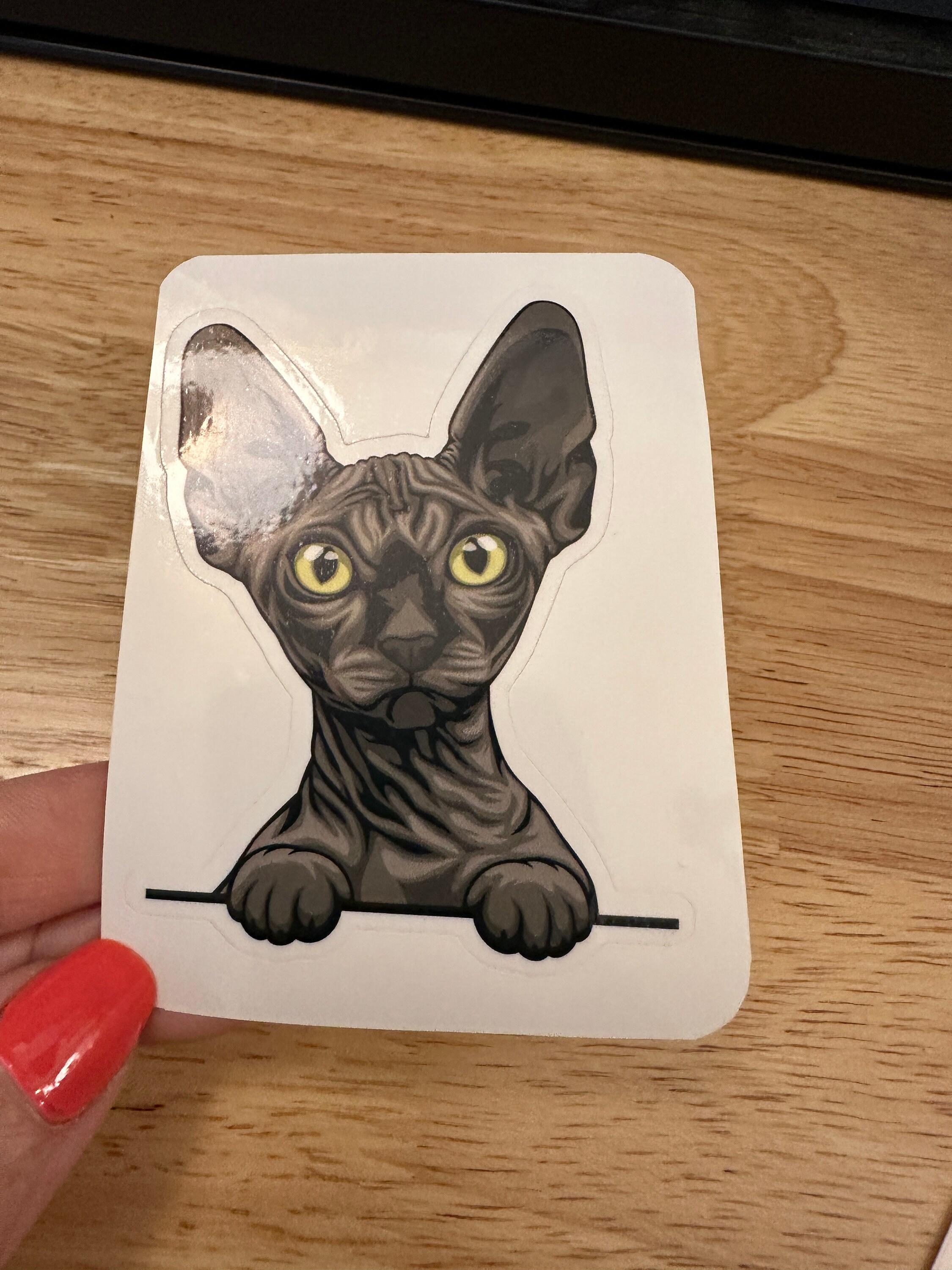 Black Sphynx Cat Sticker, Hairless Grey Cat Sticker, Holographic Option ...