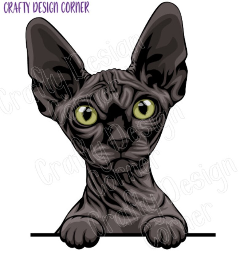 Black Sphynx Cat Sticker, Hairless Grey Cat Sticker, Holographic Option ...
