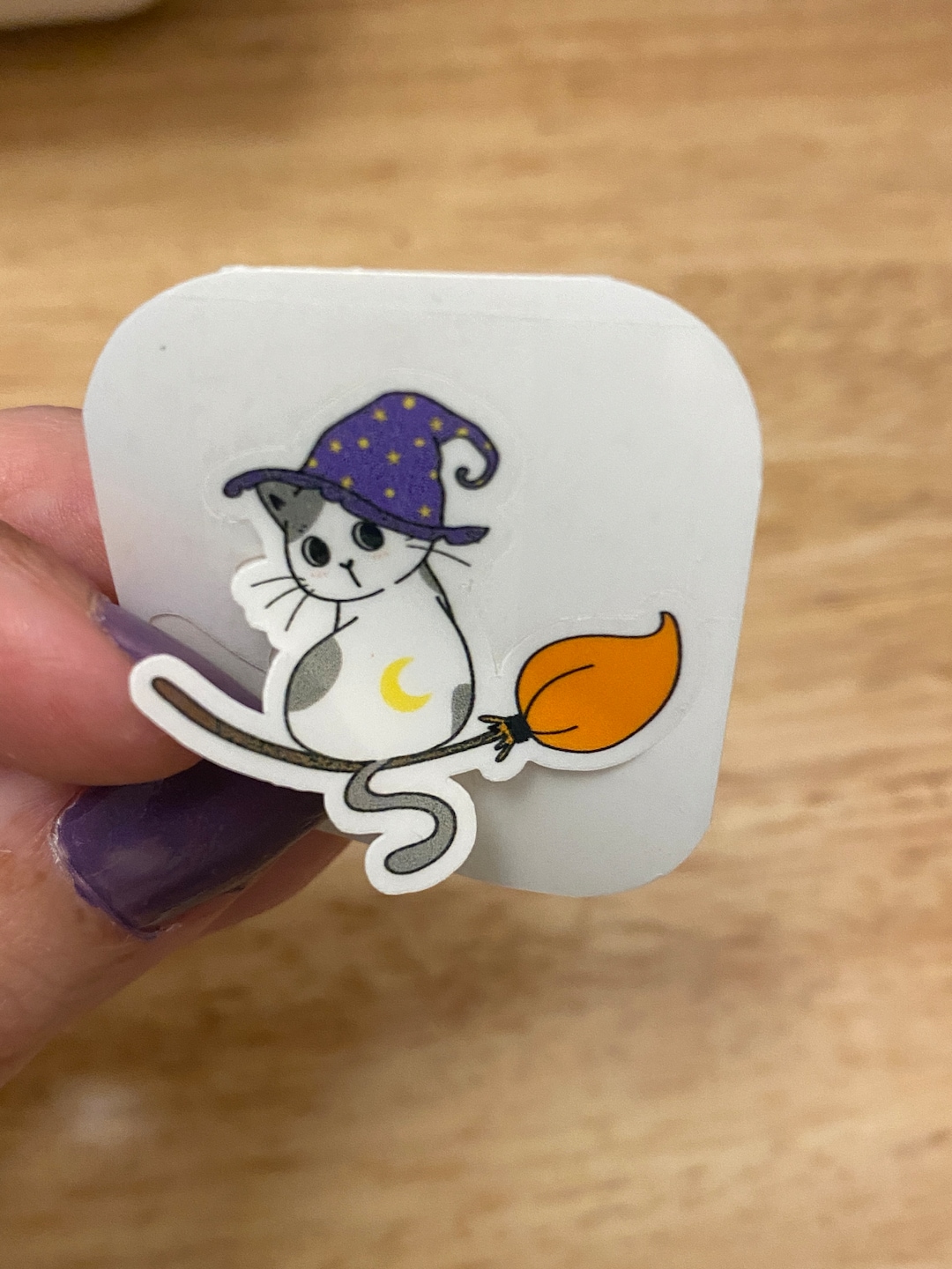 Cat Flying on Broom Sticker, Cute Cat Dressed as Witch Sticker ...