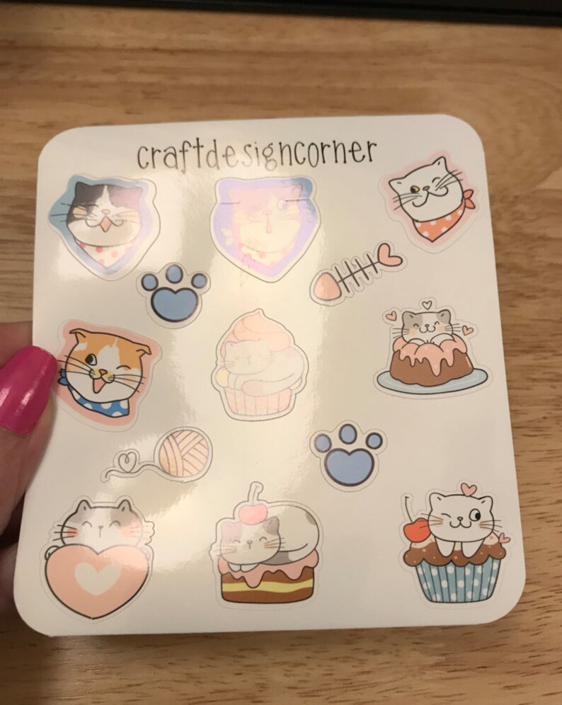 Sheet of Cute Hungry Cat Stickers, Cat Sticker Sheet, Cat Food Sticker ...